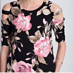 SwankStyles | Tops | Black Design Rose Floral Top | Poshmark